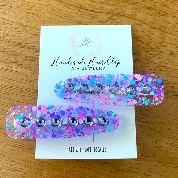 Hand Crafted | Accessories | New 2 Pc Resin Glitter Crystal Hair Clips ...